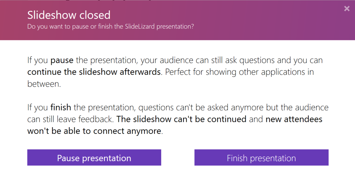 How to pause and finish a presentation | SlideLizard Help
