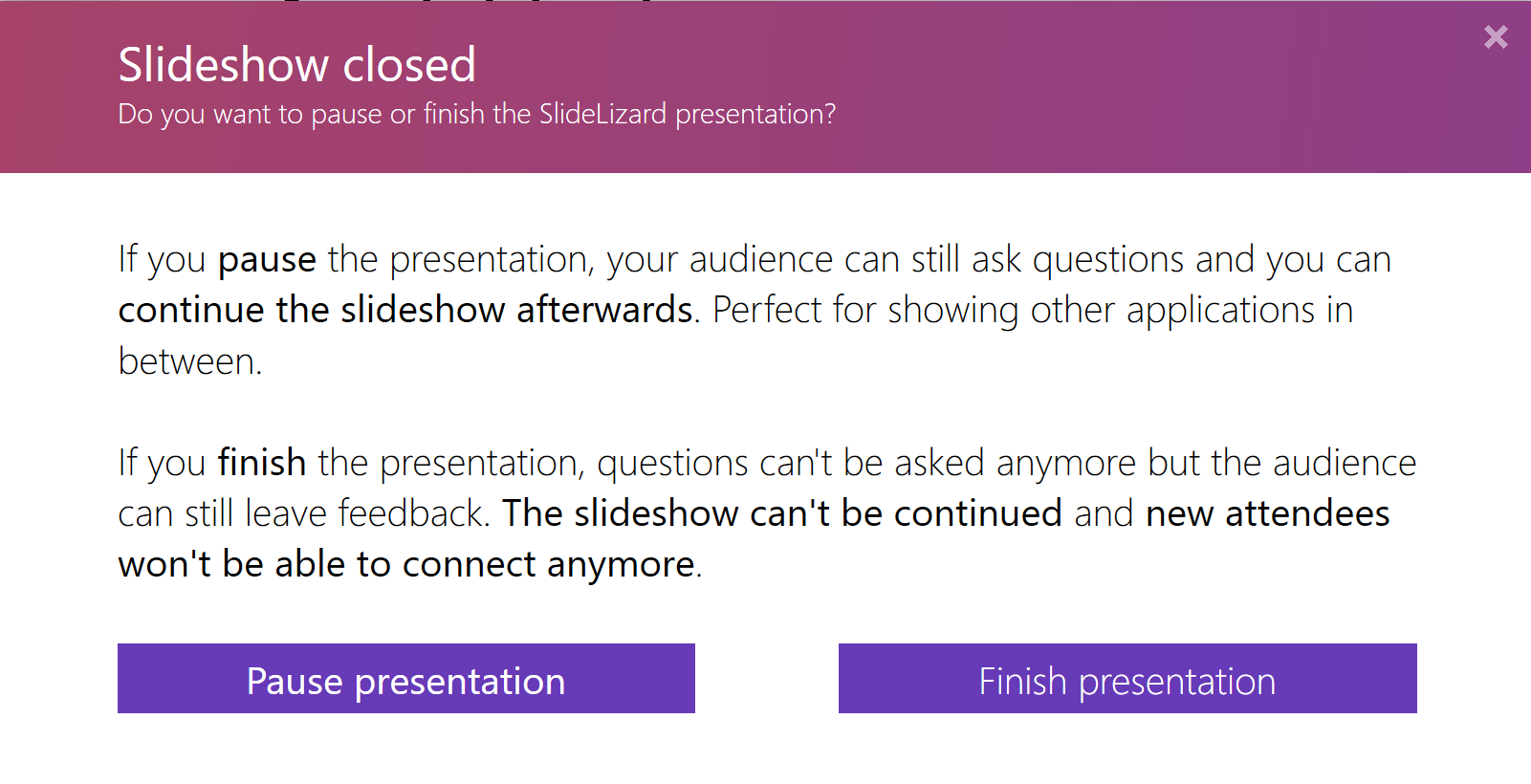 How to pause and finish a presentation | SlideLizard Help
