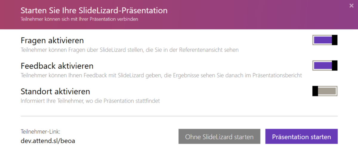 So starten Sie eine Präsentation mit SlideLizard | SlideLizard Help