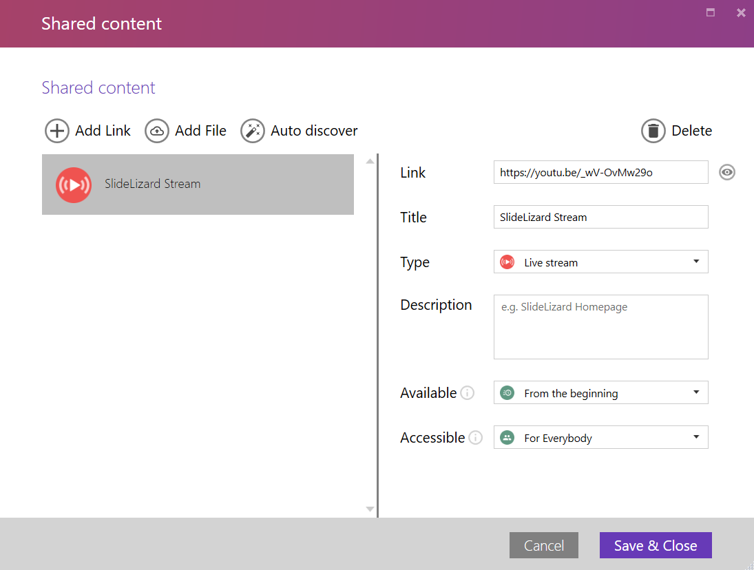 YouTube Livestream in SlideLizard einbinden | SlideLizard Help