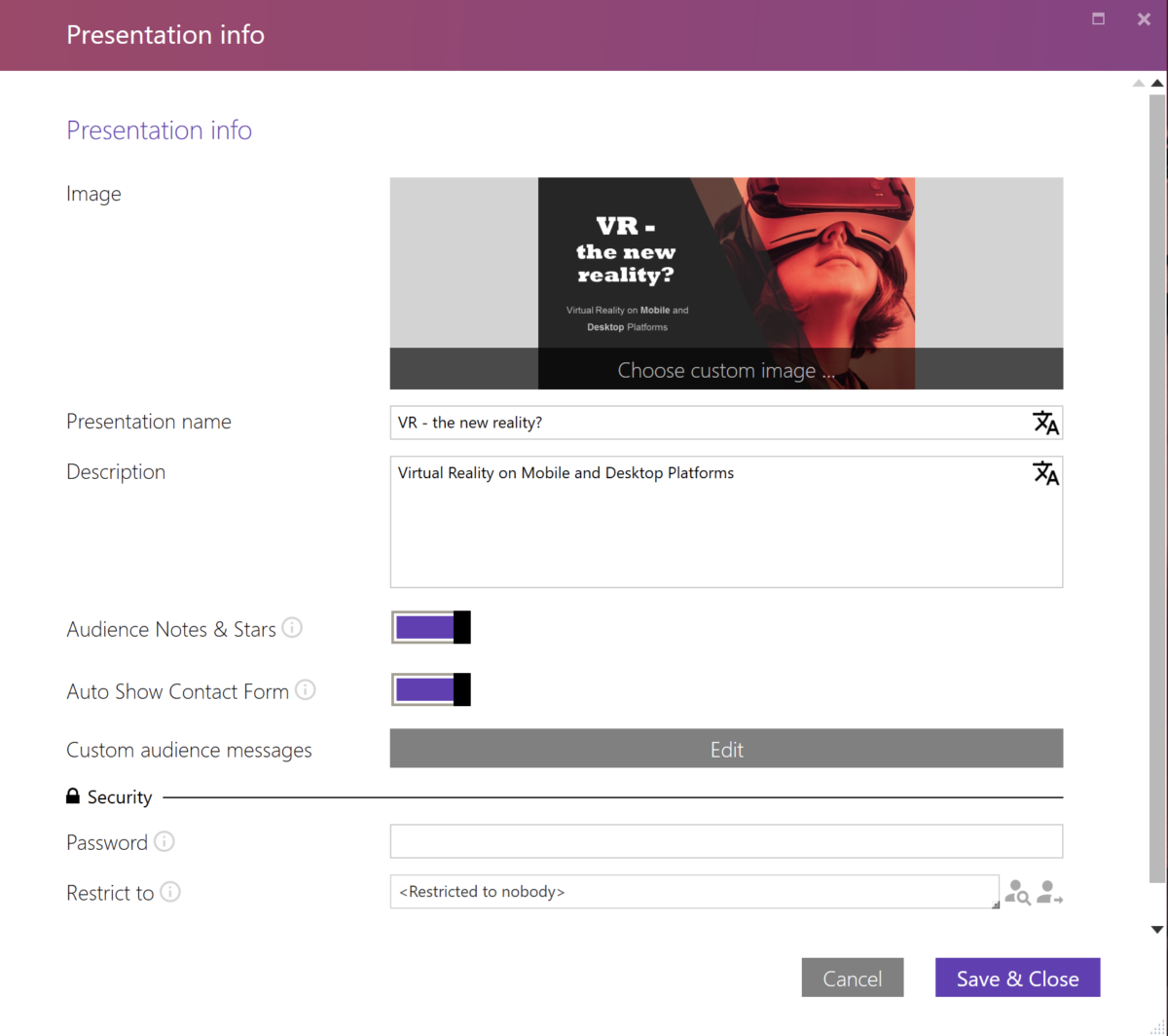 How to set the general presentation info | SlideLizard Help